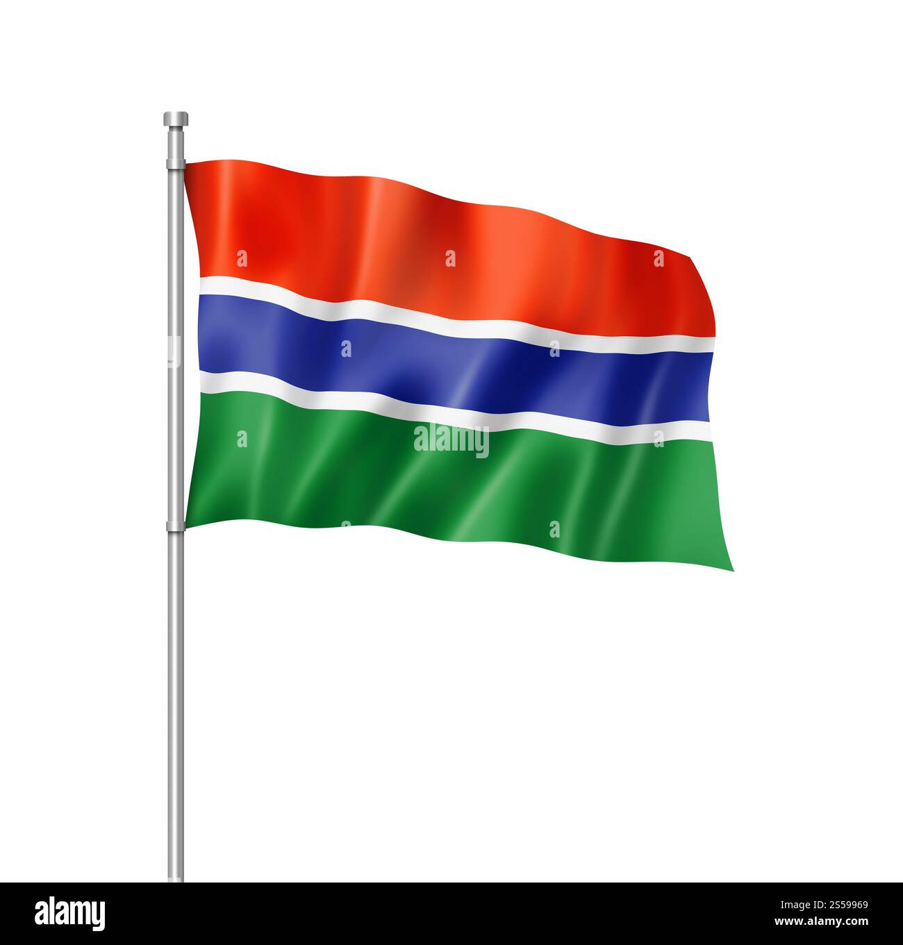 Gambia flag, three dimensional render, isolated on white. Gambian flag ...