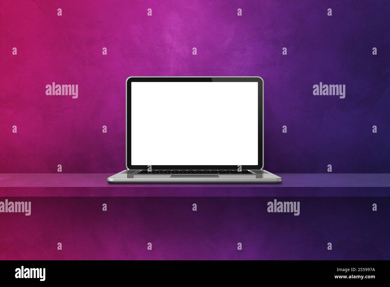 Laptop computer on purple shelf background. 3D Illustration. Laptop ...