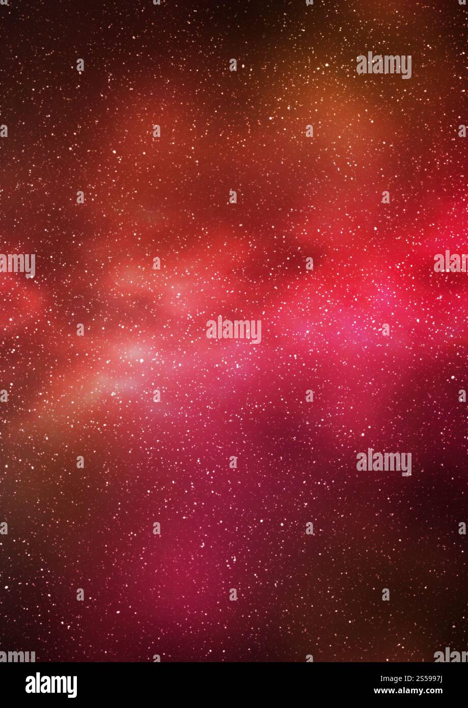 Night starry sky and bright red galaxy, vertical background. 3d ...