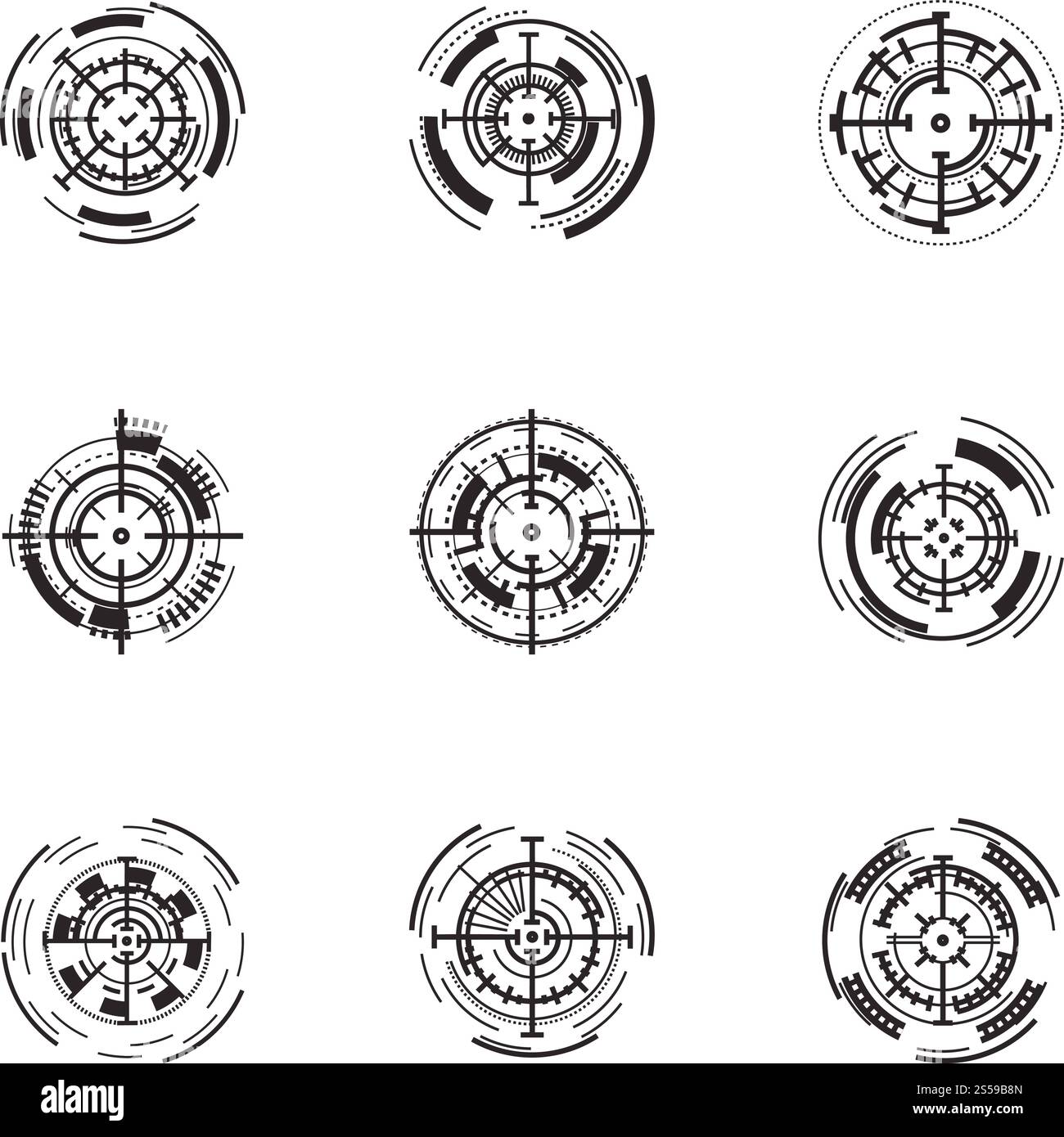 Weapon target icon set. Simple set of 9 weapon target vector icons for ...