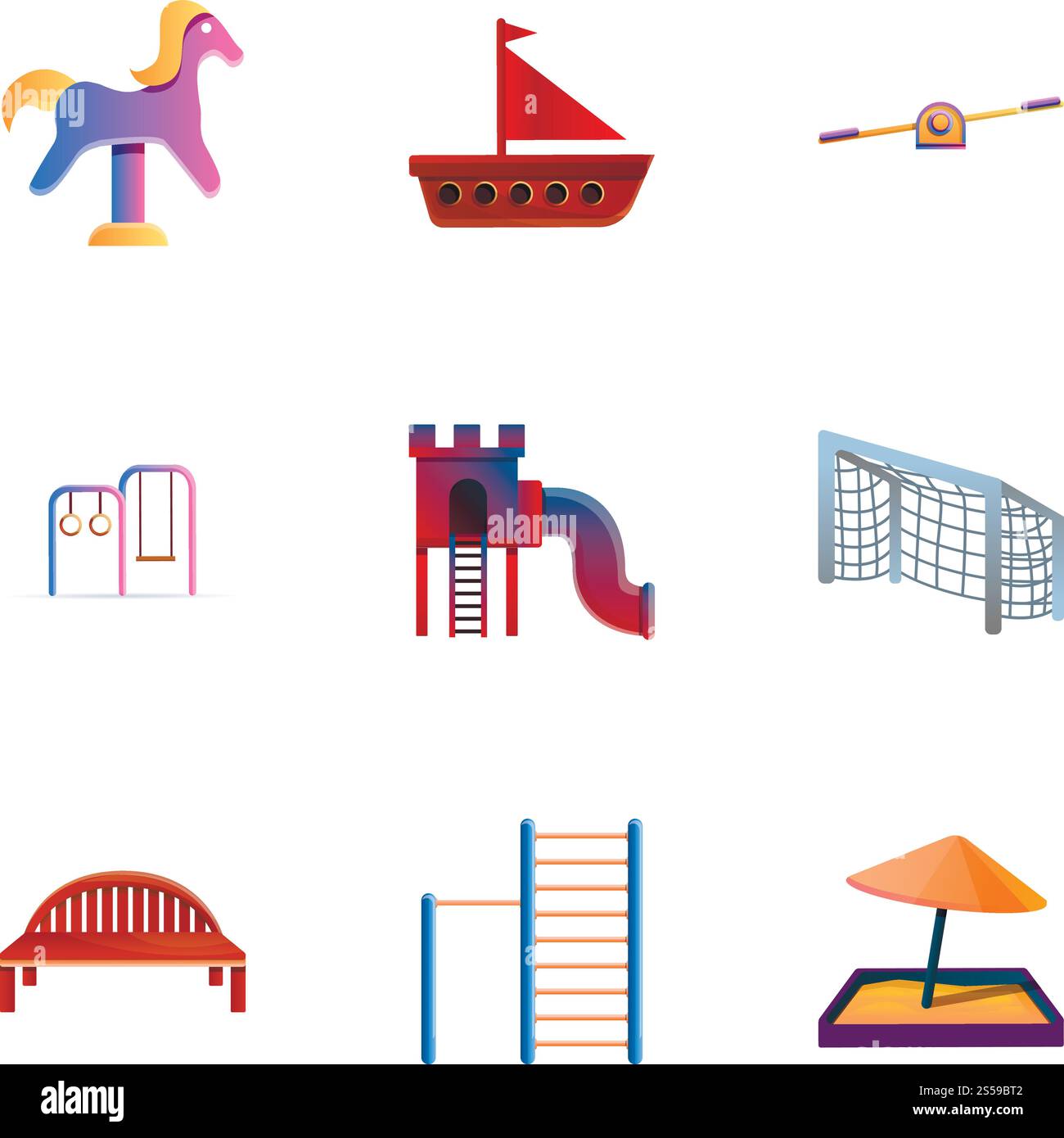 Kids playground icon set. Cartoon set of 9 kids playground vector icons ...