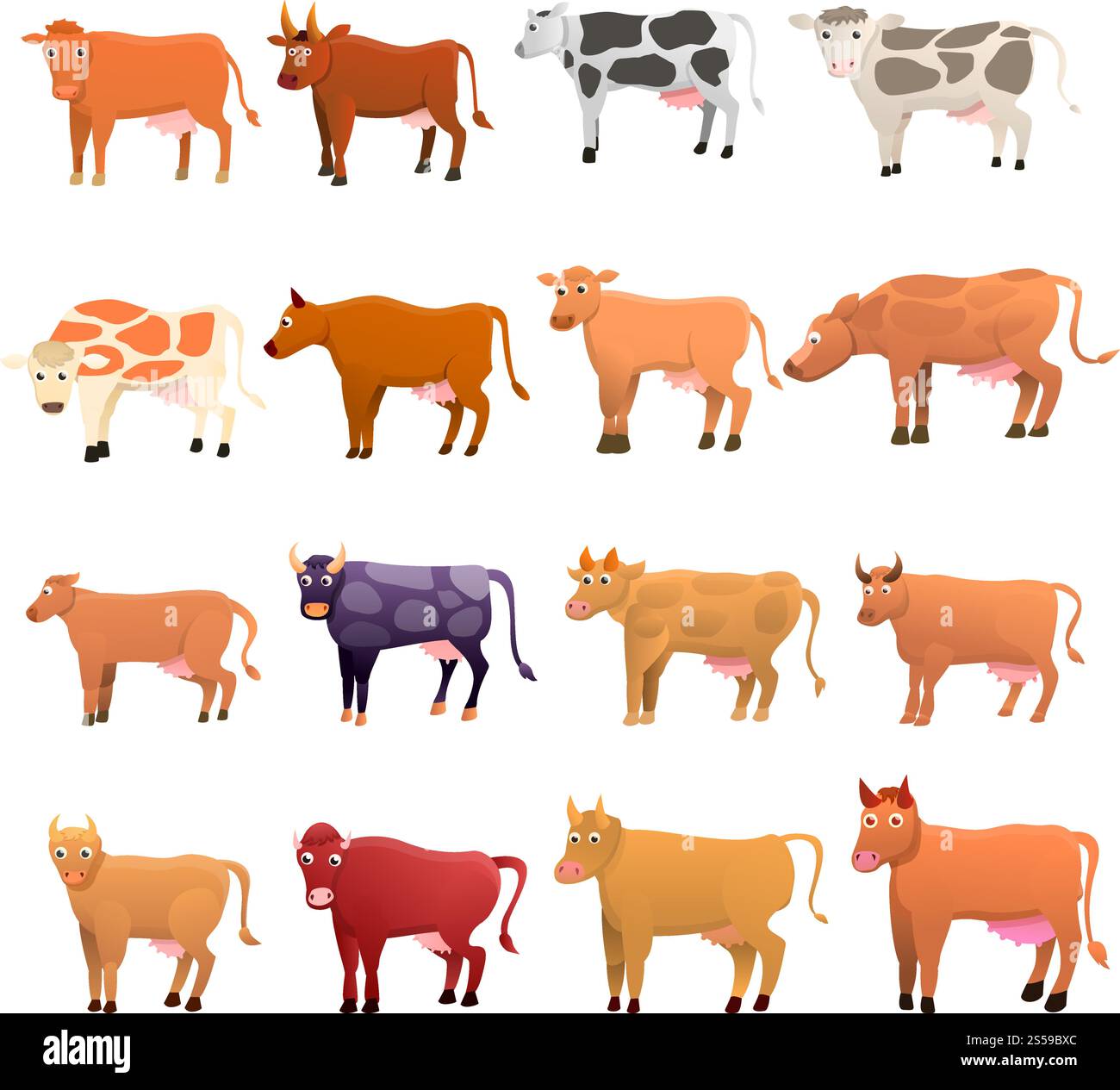 Cow icons set. Cartoon set of cow vector icons for web design. Cow ...