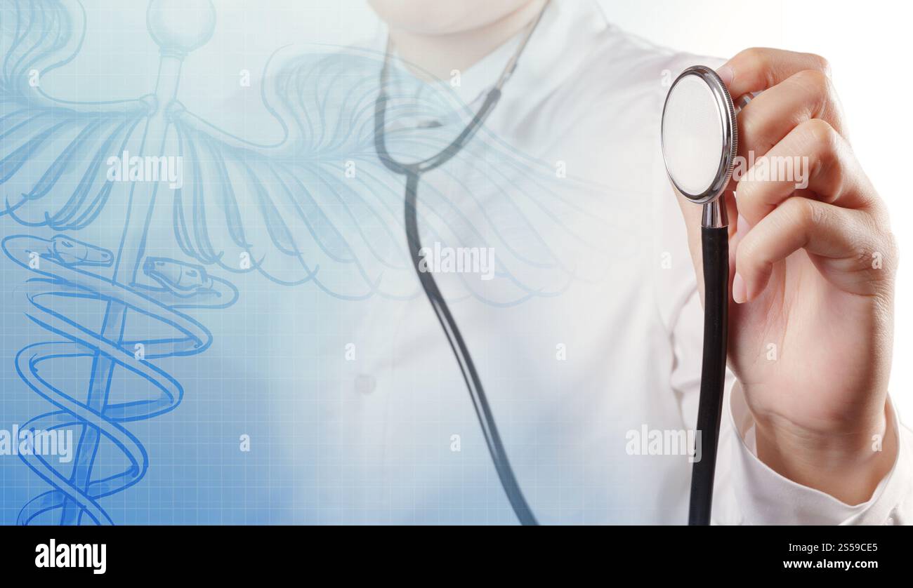 Double exposure of smart medical doctor working with operating room as ...