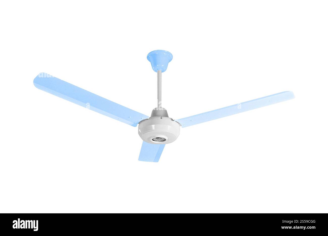 White-blue ceiling fan isolated on white background. White-blue ceiling ...