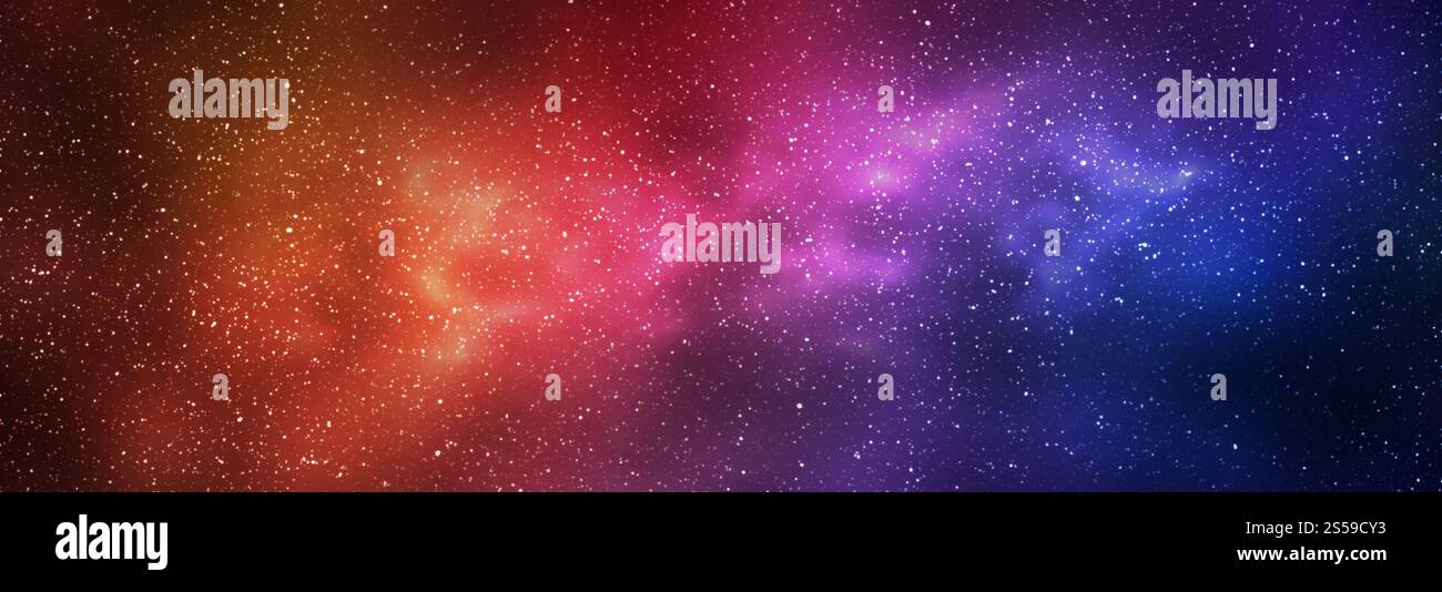 Night starry sky and bright blue red galaxy, horizontal background ...