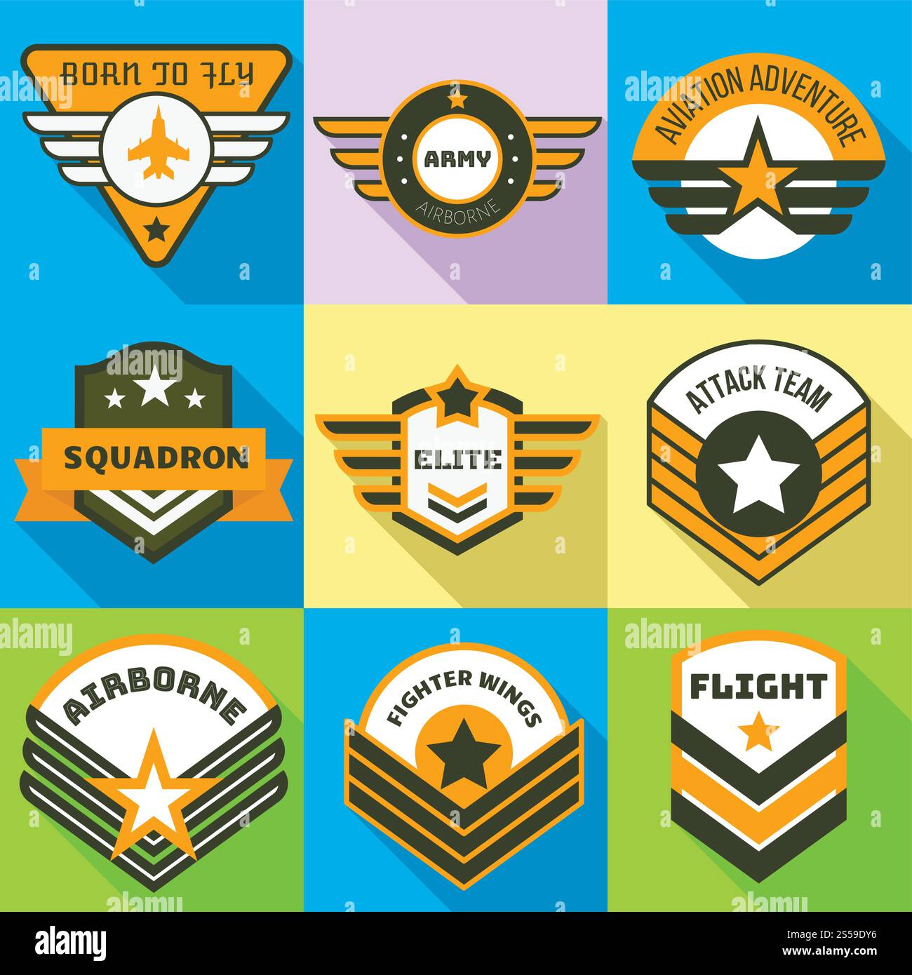 Airborne logo set. Flat set of 9 airborne vector logo for web design ...