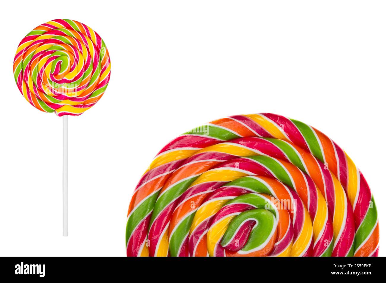 Two Lollipops candy on white background, rainbow colours. Two Lollipops ...