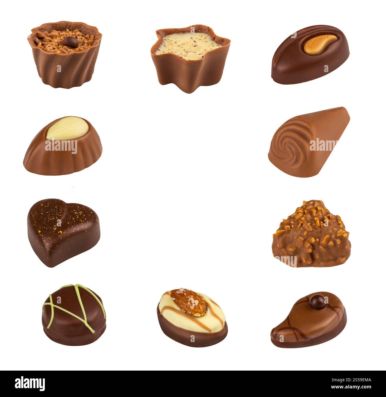 Mixed Chocolates isolated on white background. Mixed Chocolates Stock ...