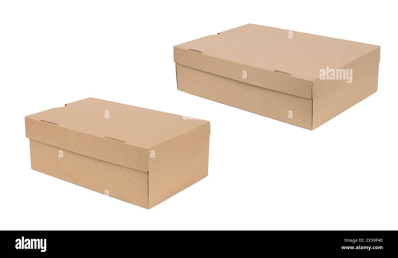 Closed shipping two cardboard boxes isolated on white background ...