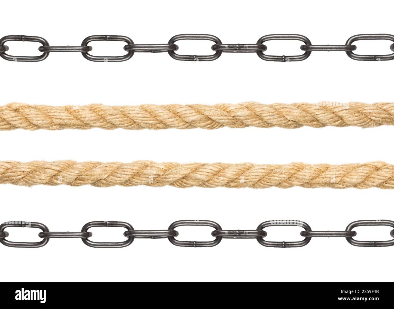 Chains with rope isolated on white background. Chains with rope on ...