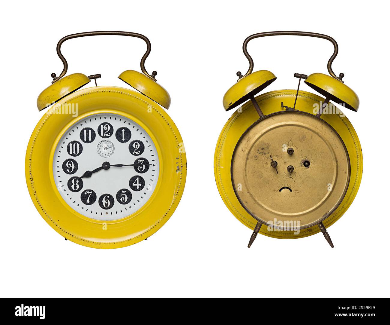 front and back of alarm clock isolated on white background. front and ...