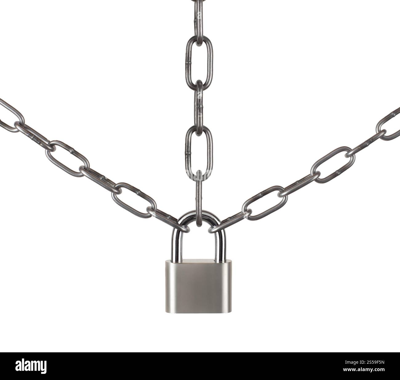 The padlock and chains isolated on a white background. The padlock and ...