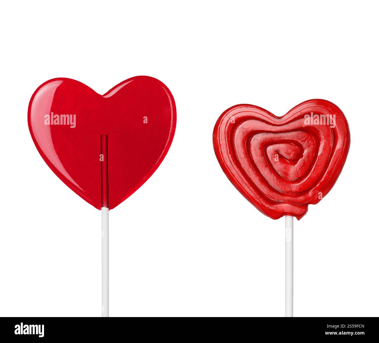 red heart-lollipops isolated on white background. two red heart ...