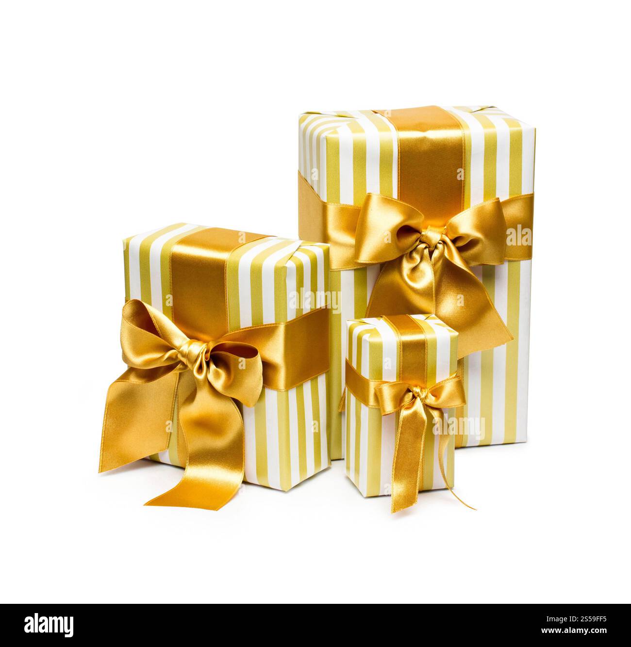Gold gift boxes isolated on white background. Gold gift boxes Stock ...