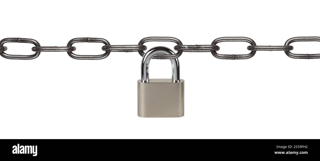 Chain Links with lock isolated on white background. Chain Links with ...