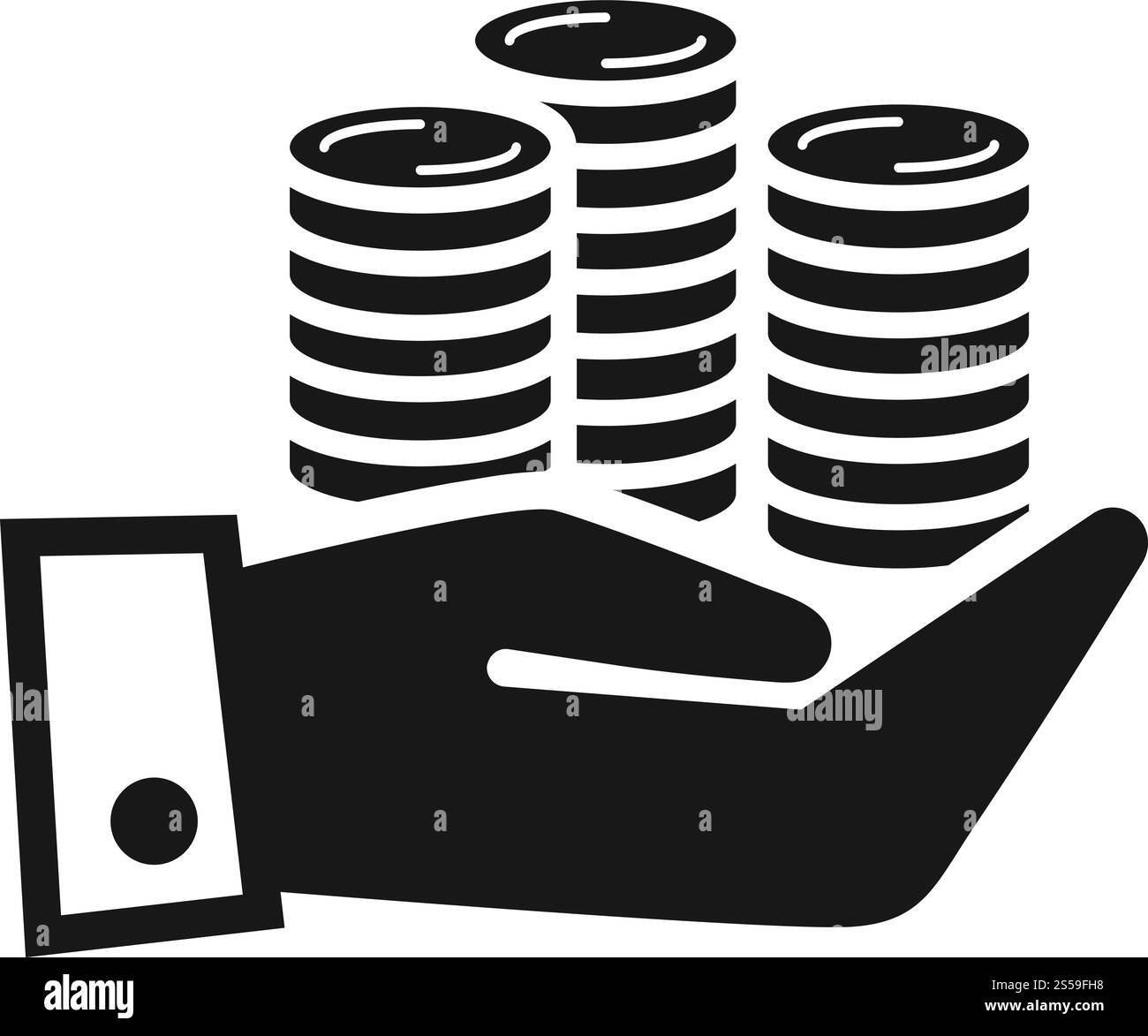 Coins in hand icon. Simple illustration of coins in hand vector icon ...