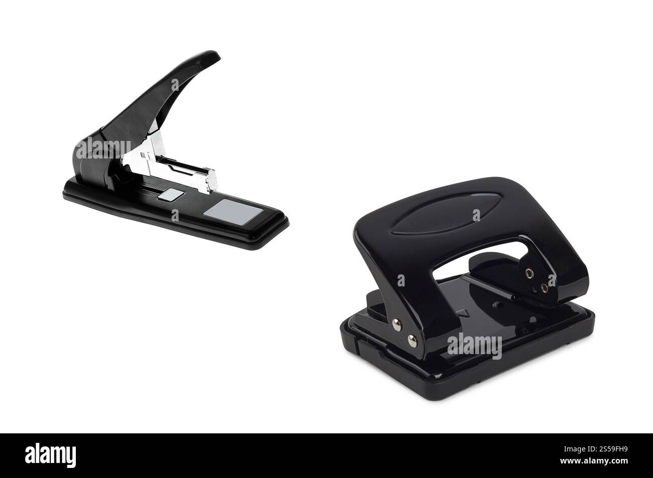 Black office hole punches on a white background. Black office hole ...
