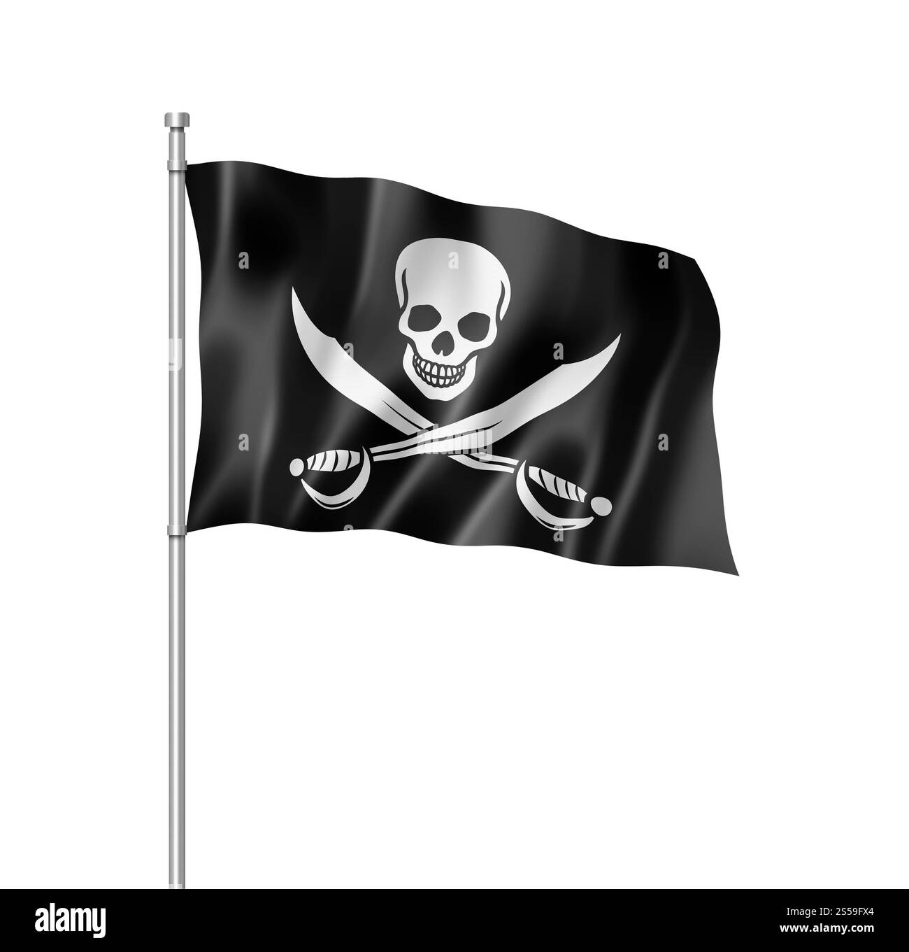 Pirate flag, Jolly Roger, three dimensional render, isolated on white ...