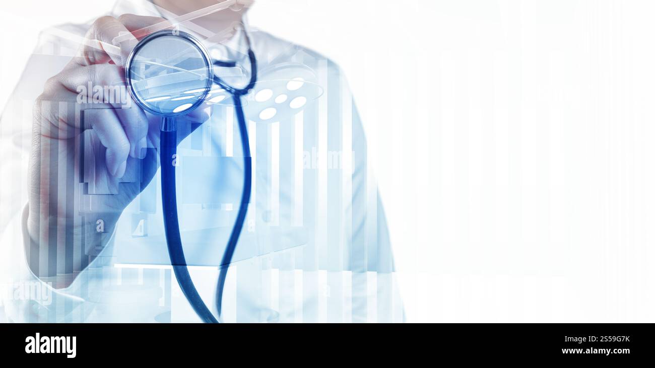 Double exposure of smart medical doctor working with operating room as ...