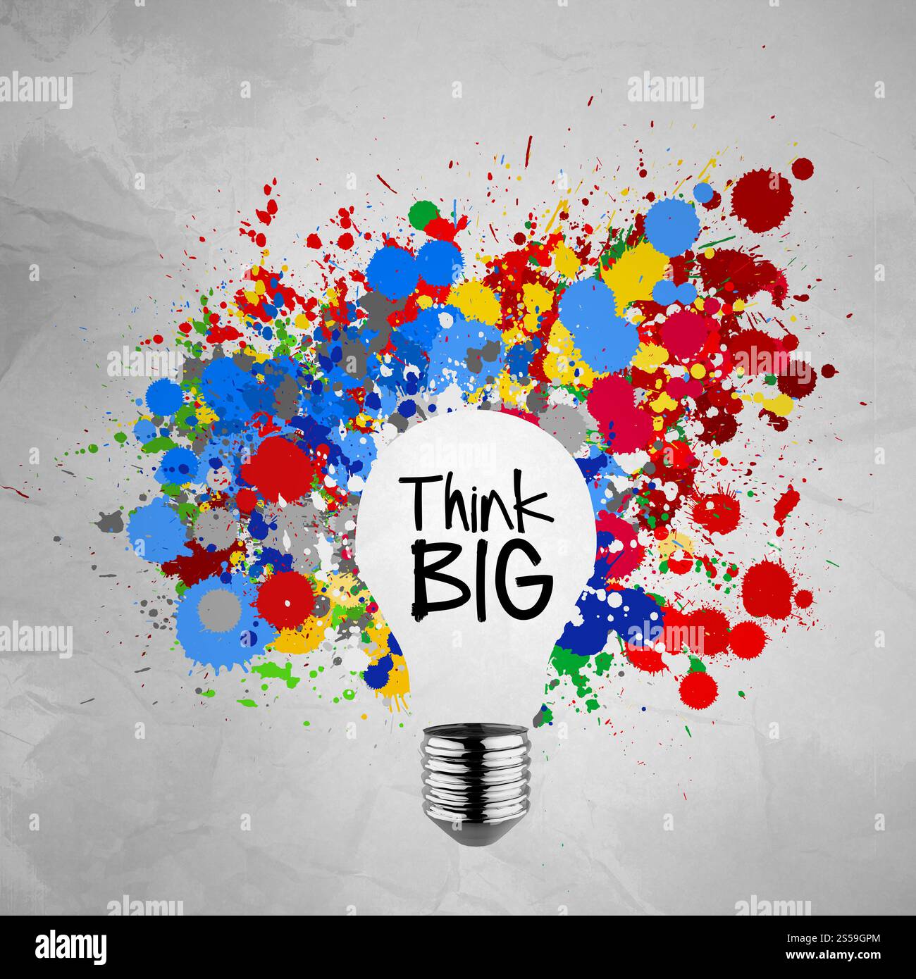 think big word with colorful splash colors lightbulb crumpled paper ...