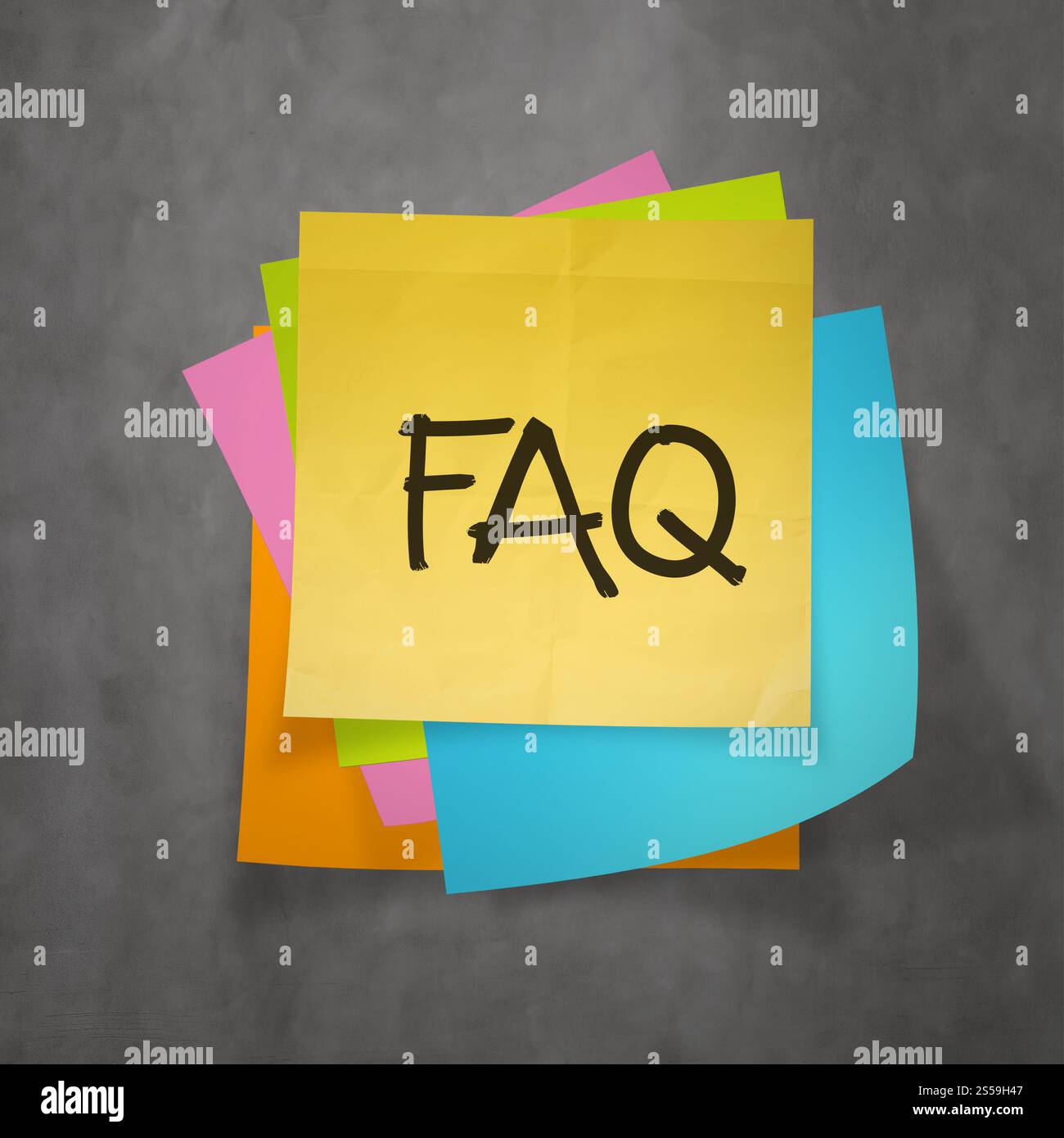 faq" text on sticky note paper on wall texture Stock Photo - Alamy