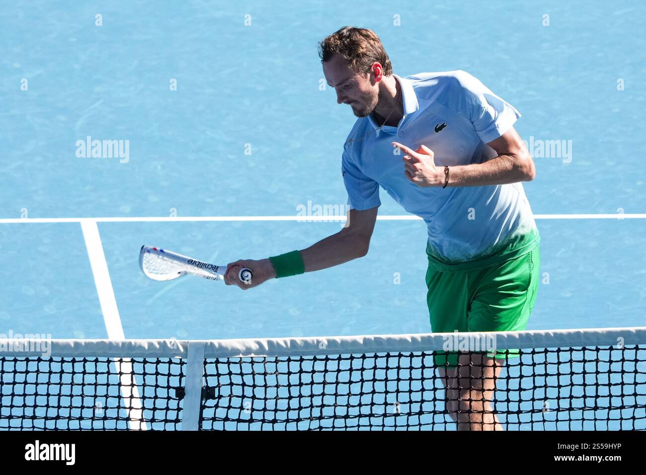 Melbourne, Australia. 14th Jan, 2025. 5th seed DANIIL MEDVEDEV of the Russian Federation breaks ...