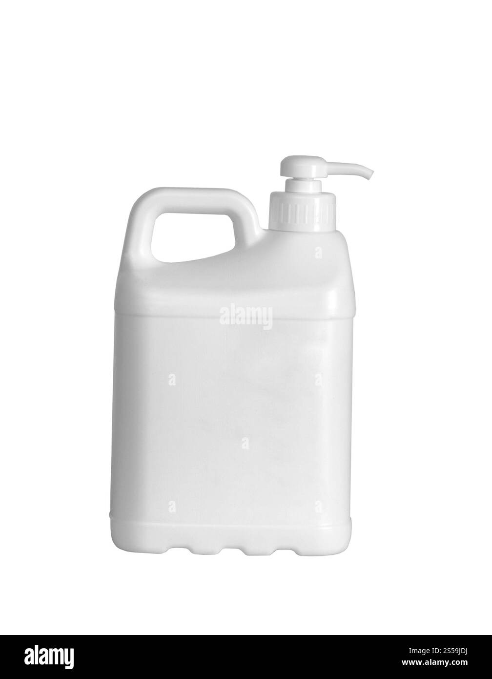 White plastic jerry can is isolated on a white background. White ...