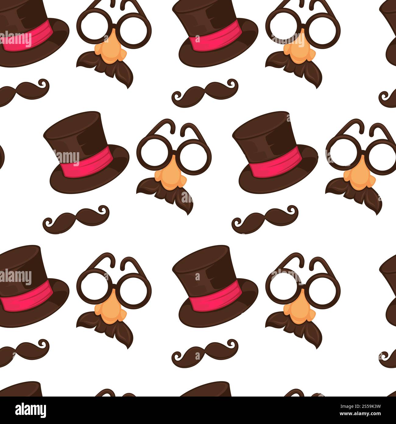 Carnival hat and moustache with glasses and nose seamless pattern ...