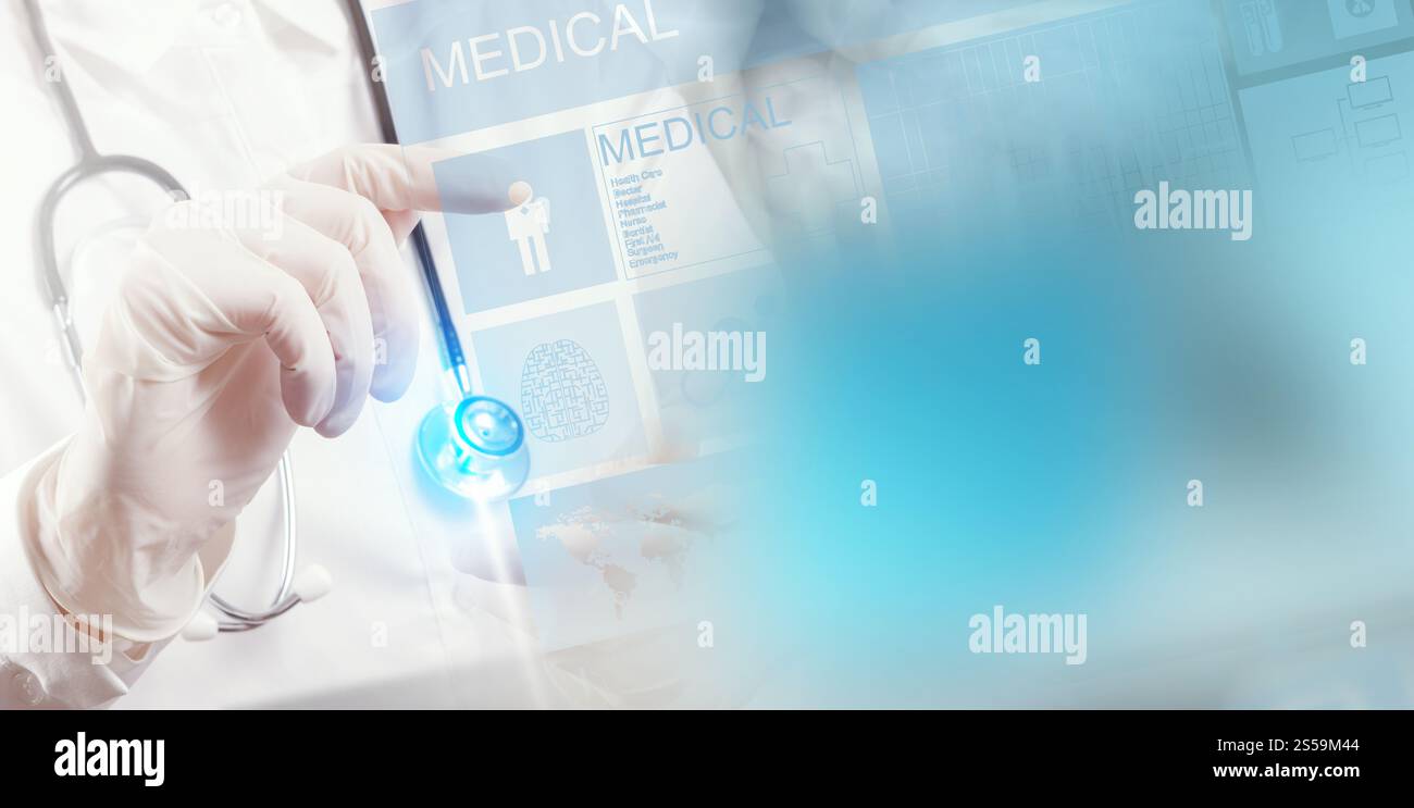 Medicine doctor hand working with modern computer interface as medical ...