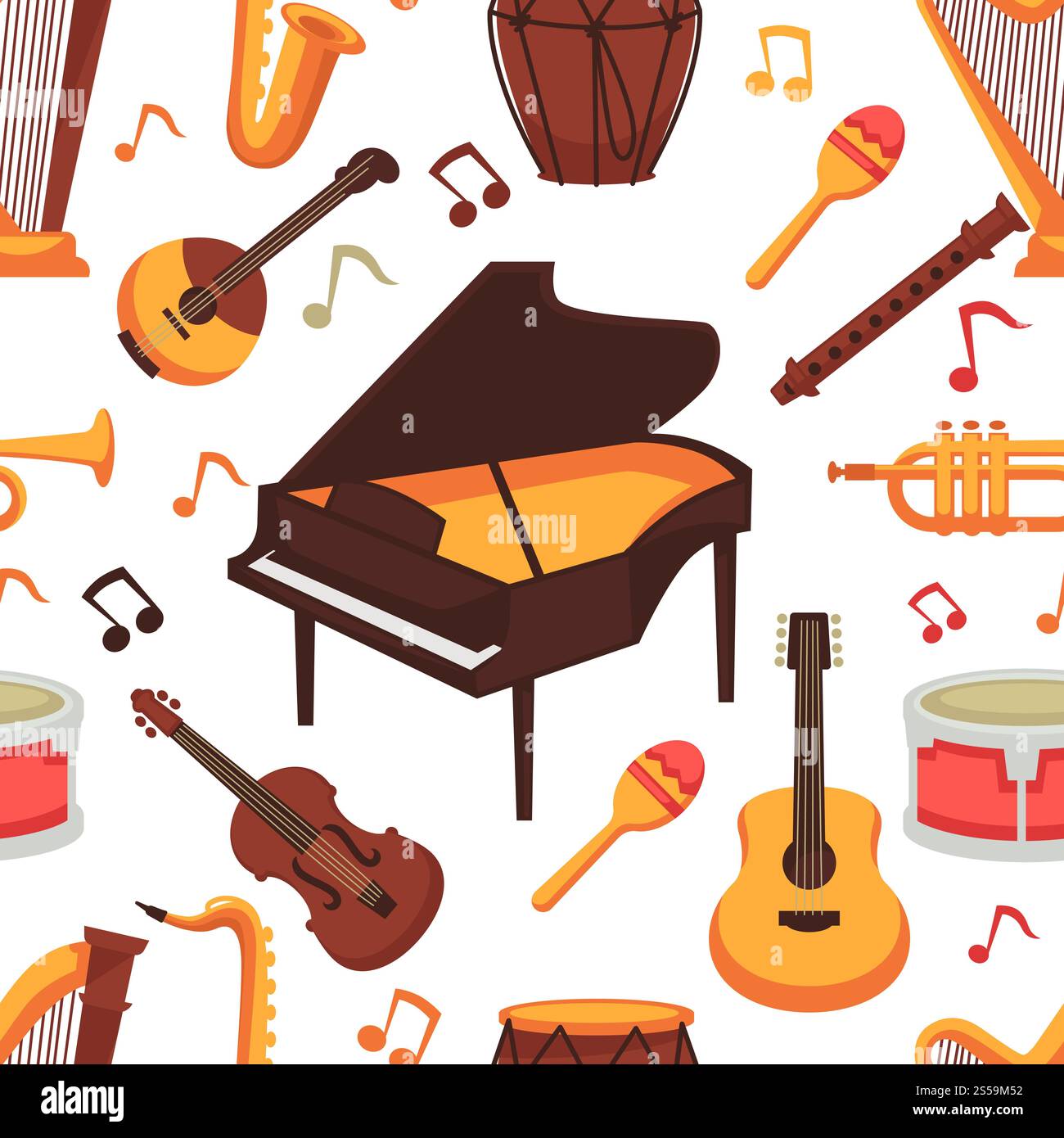 Musical instruments flat icons seamless pattern. Vector isolated set of ...