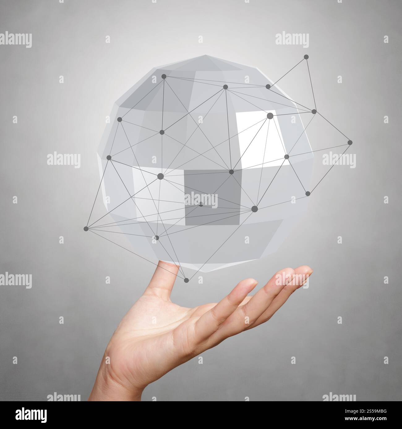 hand showing Abstract low poly 3d sphere on background Stock Photo - Alamy