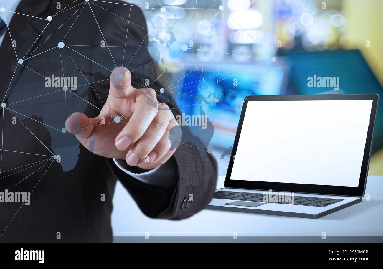 businessman working with new modern computer show social network ...