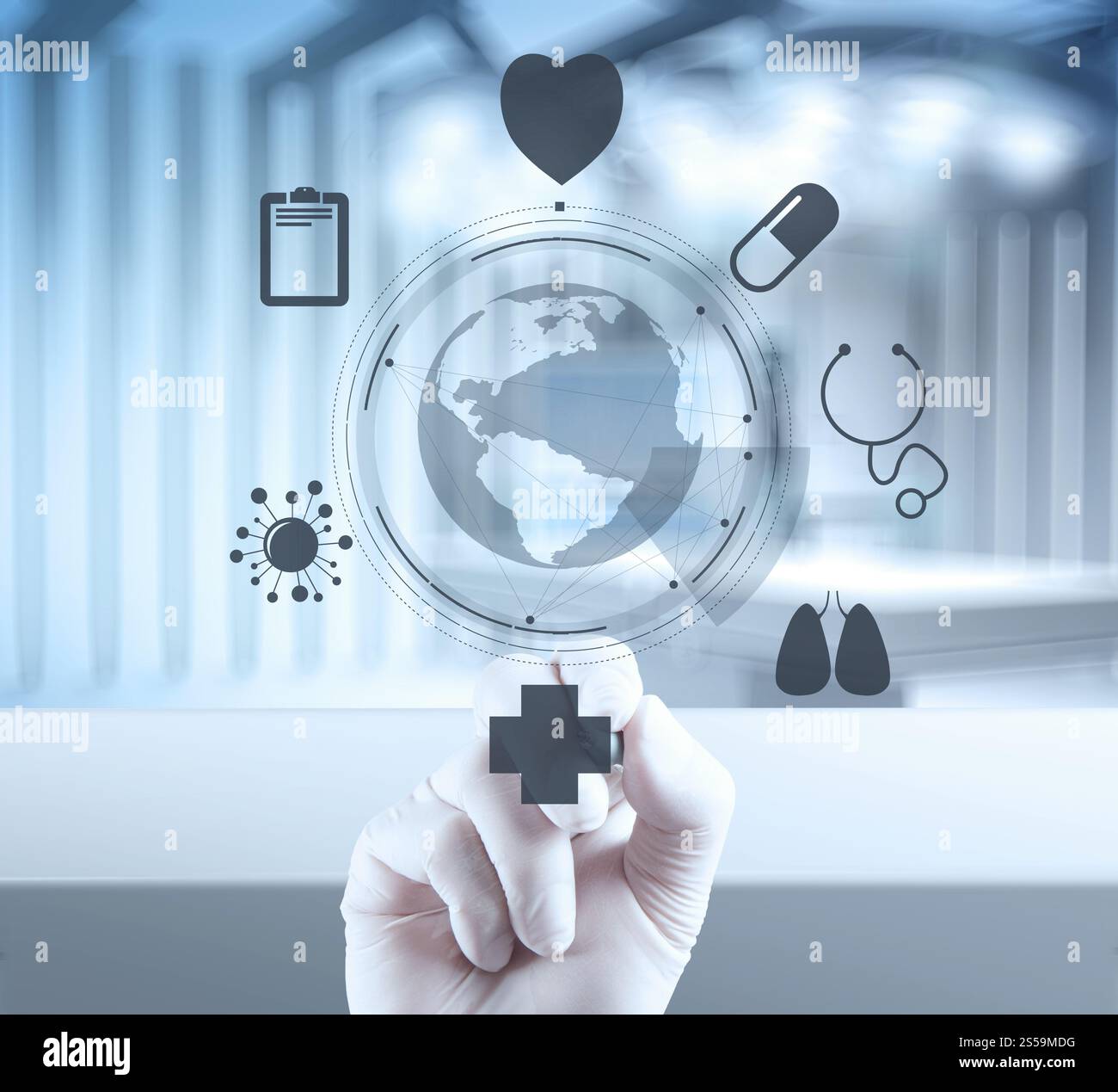 Medicine doctor hand working with modern computer interface as medical ...