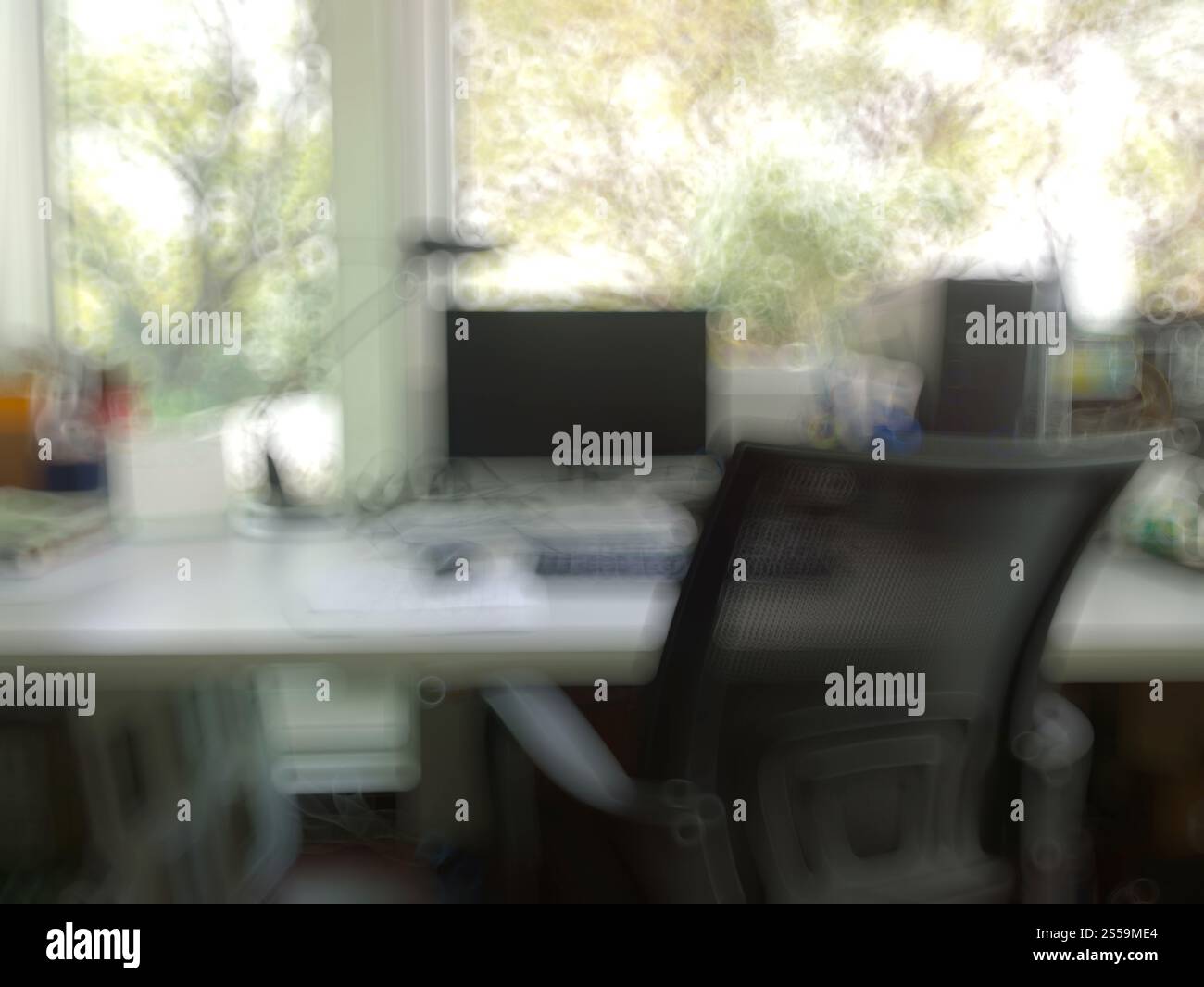 abstract office with computer blur background Stock Photo - Alamy