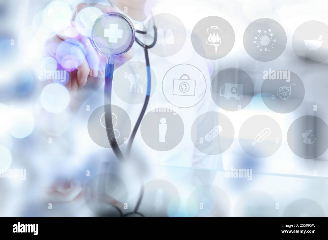 Medicine doctor hand working with modern computer interface as medical ...