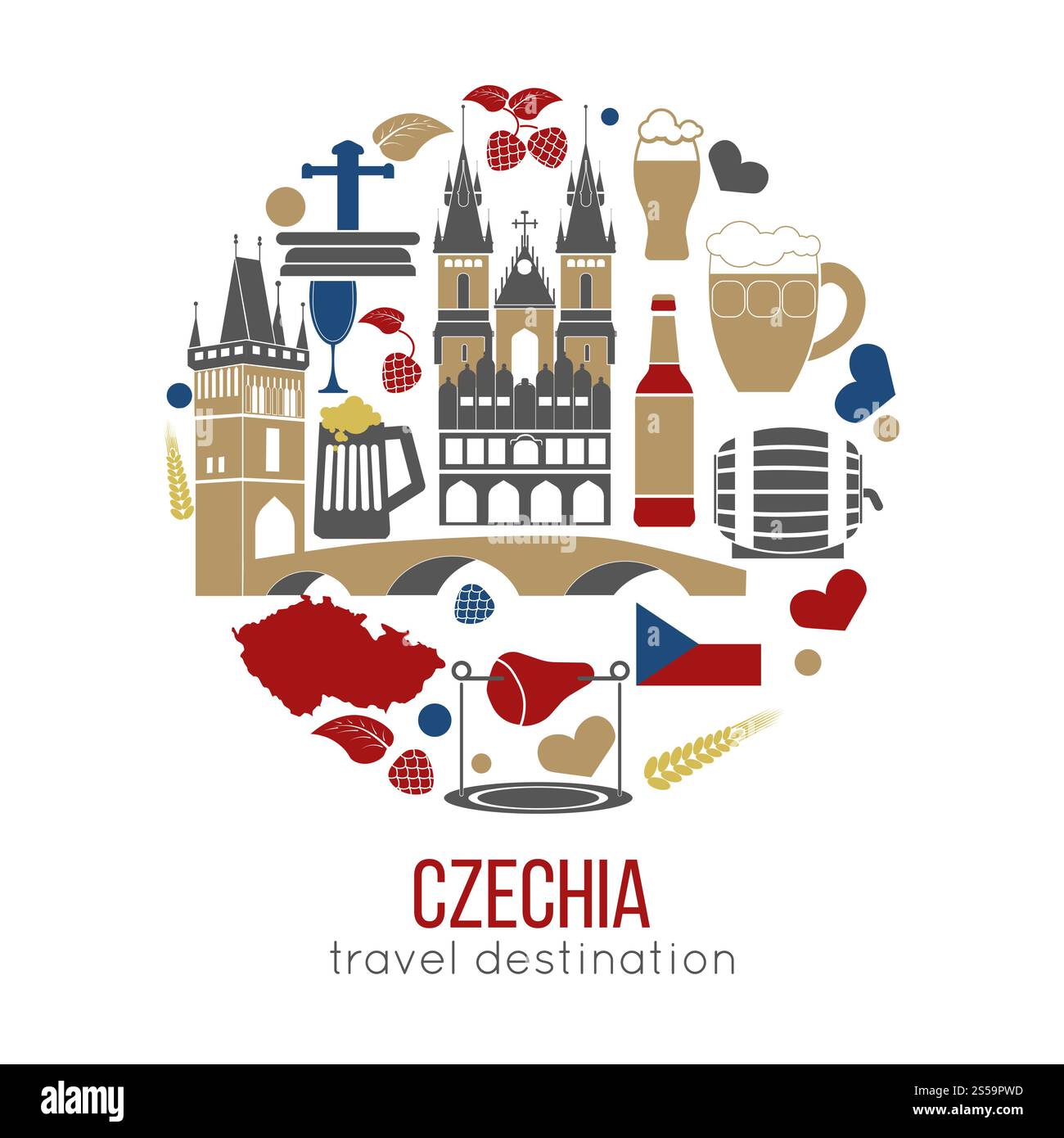 Czech Republic culture symbol set. Europe Travel Prague direction ...