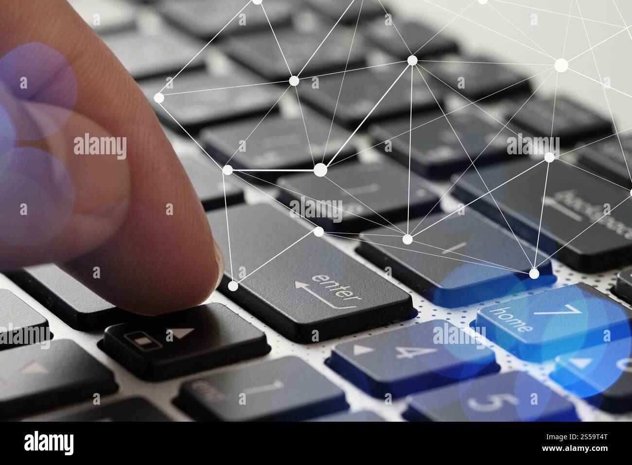 close up of businessman finger use keyboard laptop computer with ...