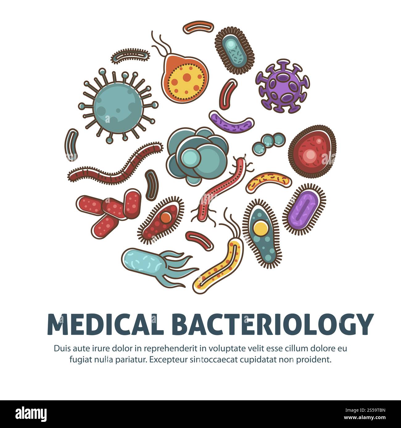 Viruses, bacteria and microbes poster for biology study or medical ...
