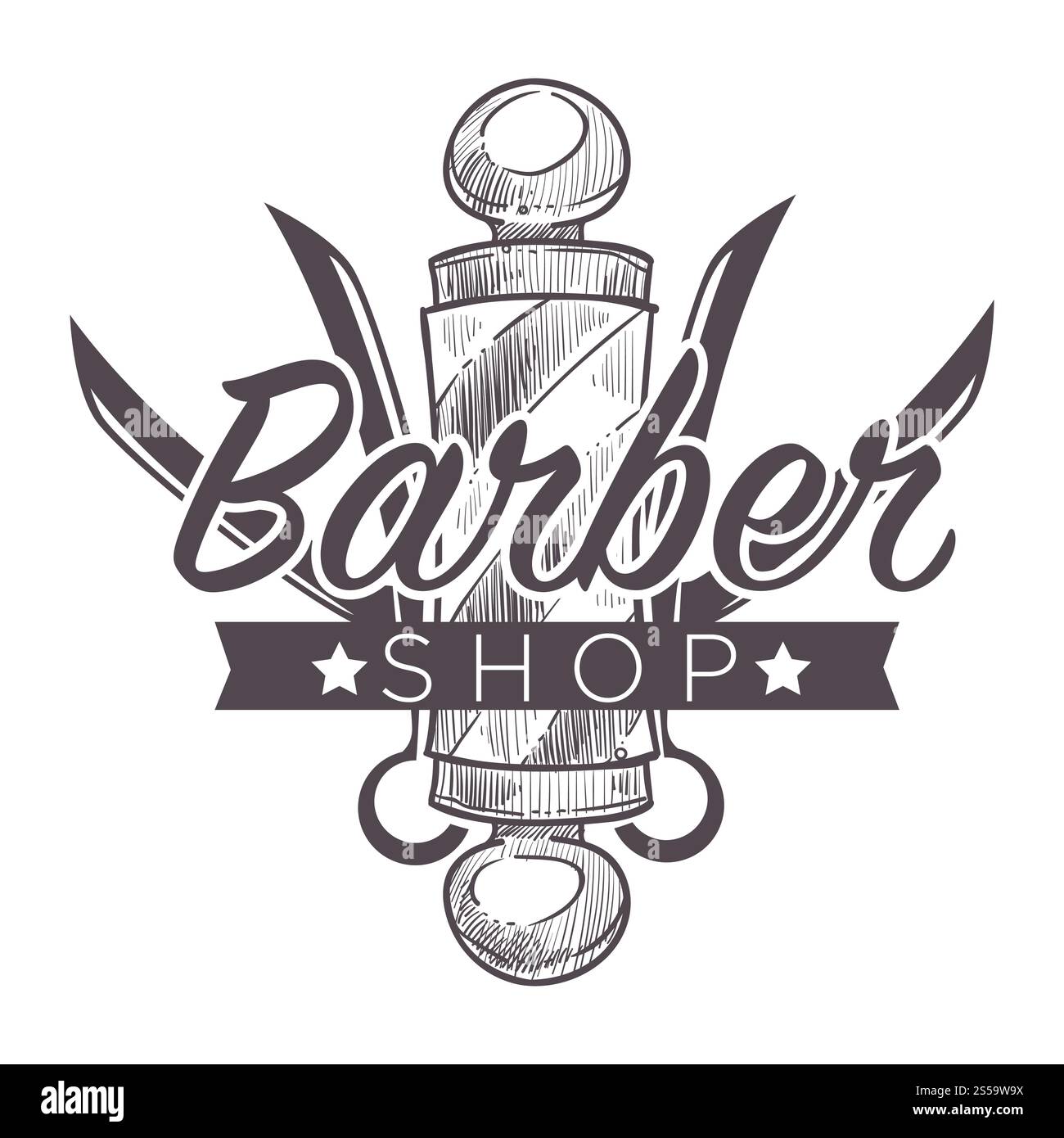 Barber shop label, isolated monochrome sketch outline service for men ...