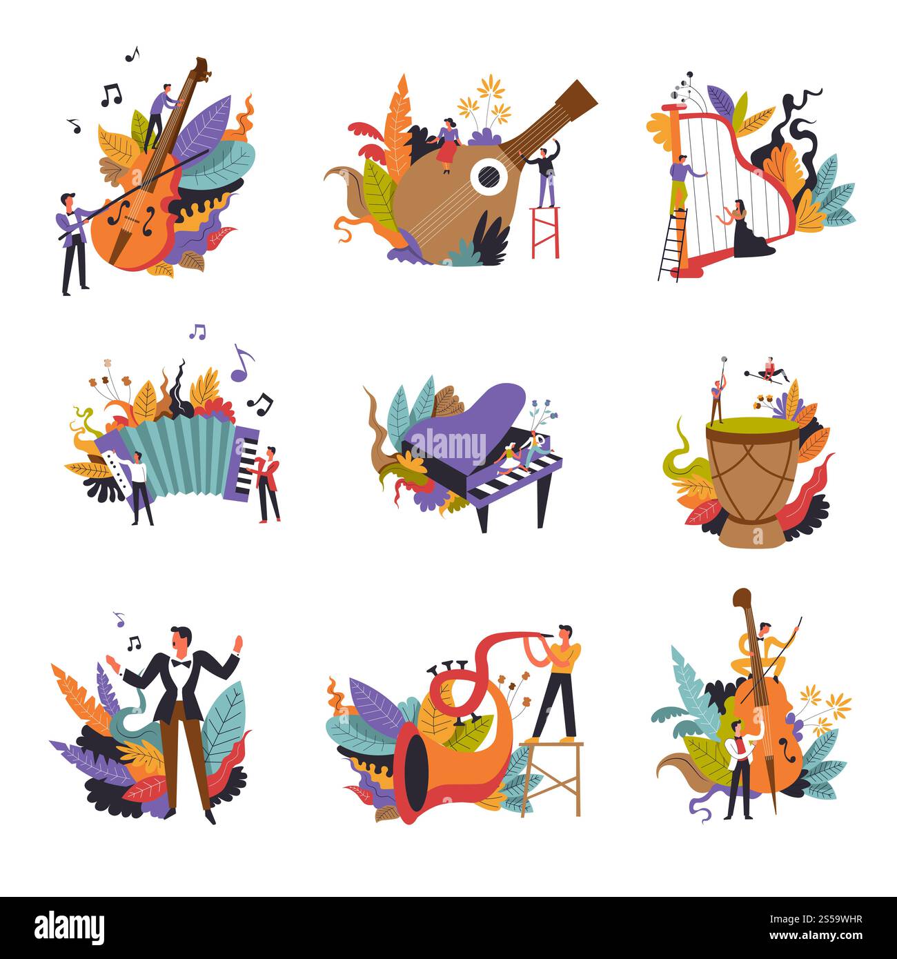 Class music, instruments and musicians on concert isolated set vector ...