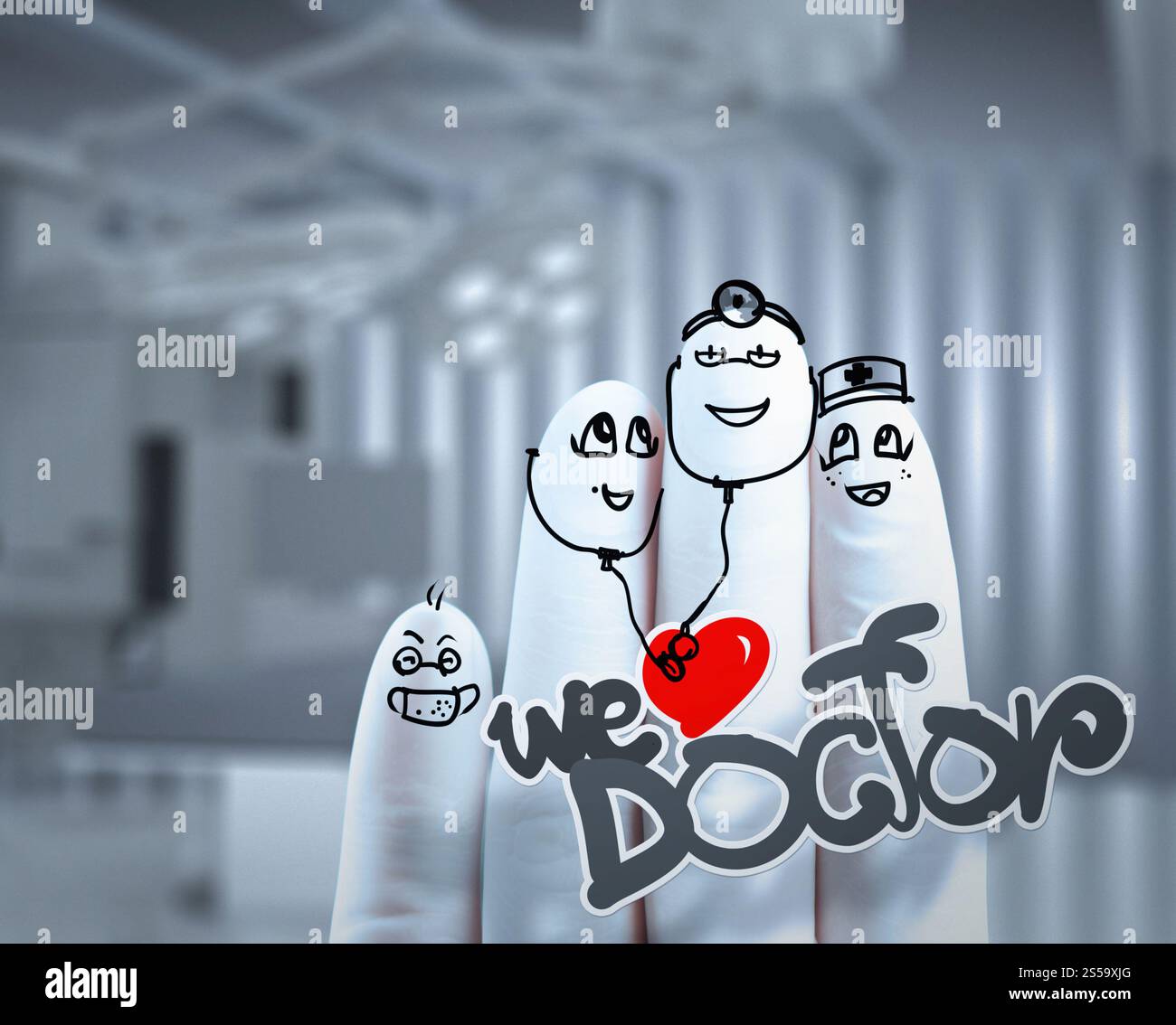 A lovely family hand drawn and finger,doctor and nurse,we love doctor ...