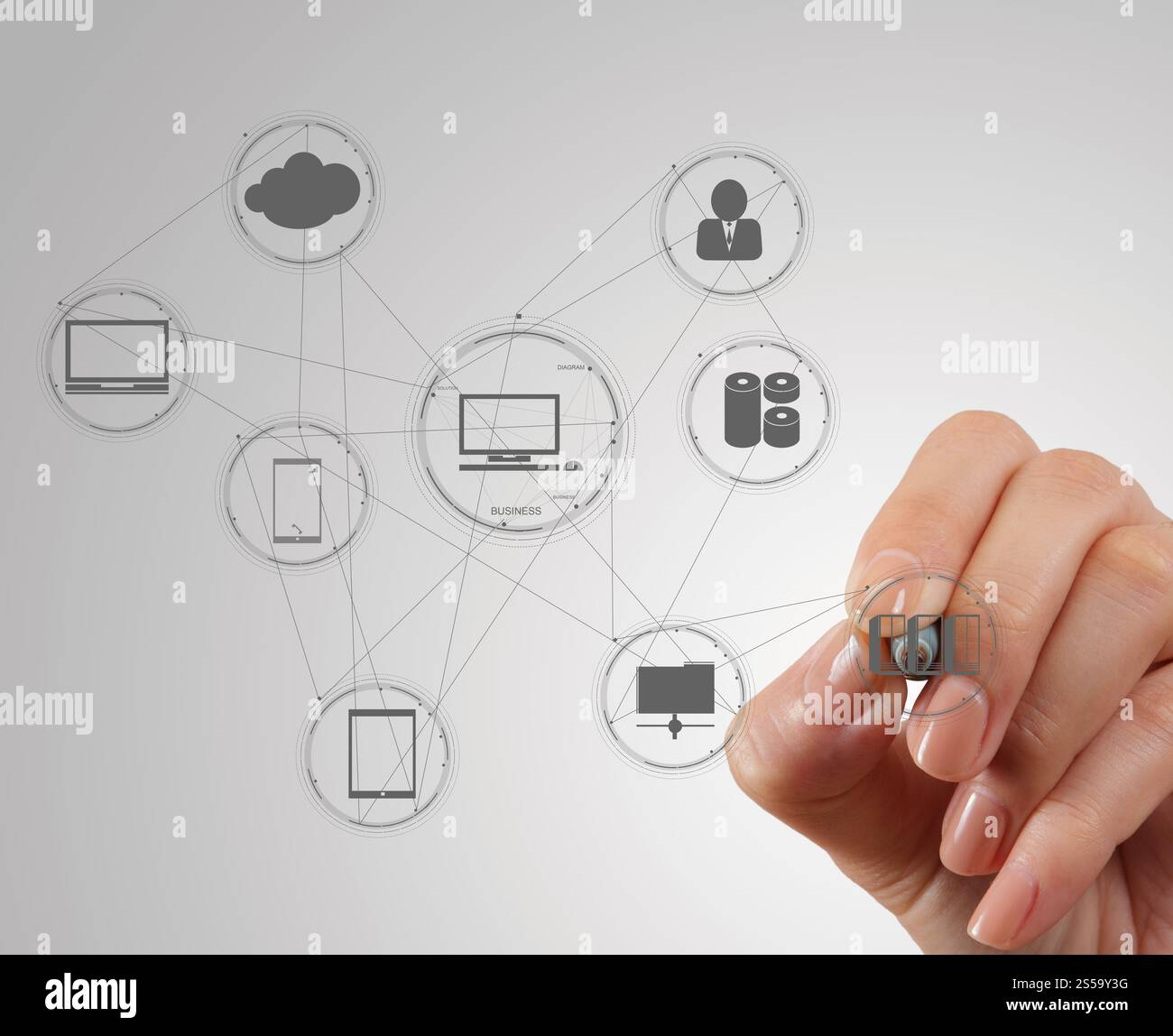 hand working with a Cloud Computing diagram on the new computer ...