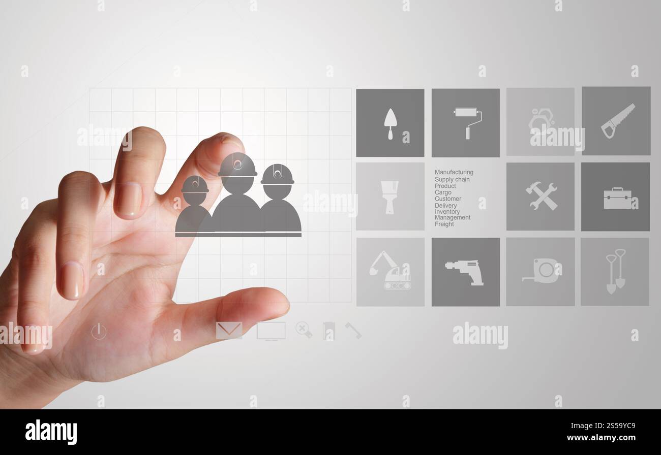 hand working with new computer interface show industry development ...