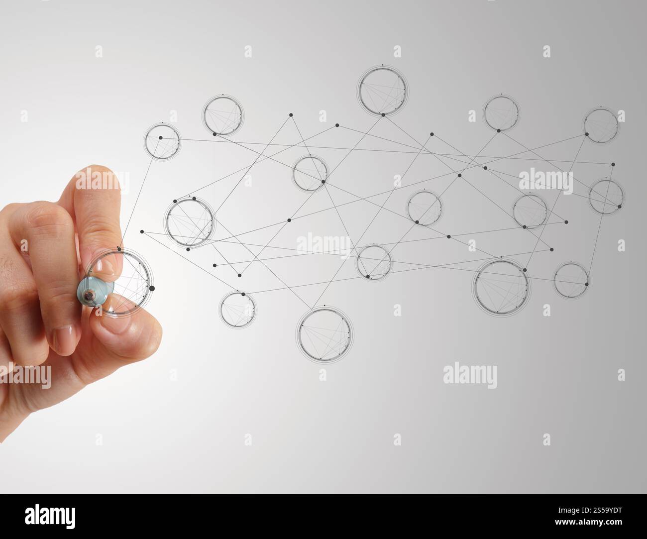 hand drawing solution diagram on a touch screen interface as concept ...