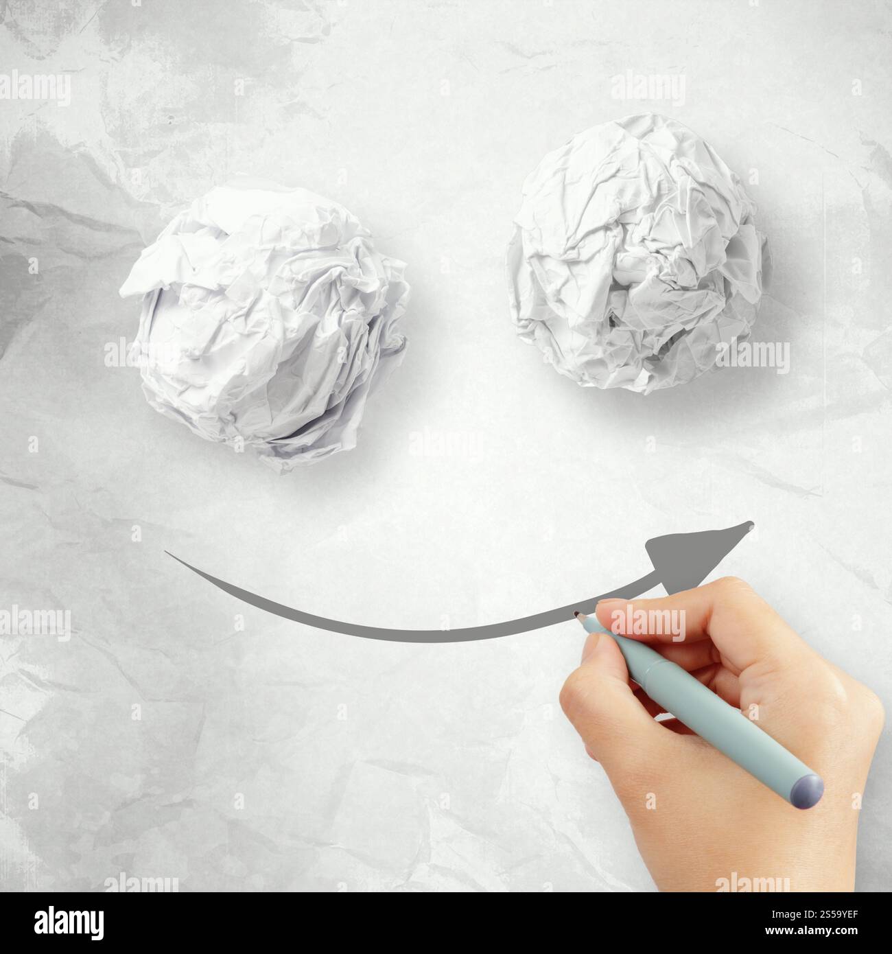 Hand draw smile face arrow and crumpled paper texture as concept Stock ...