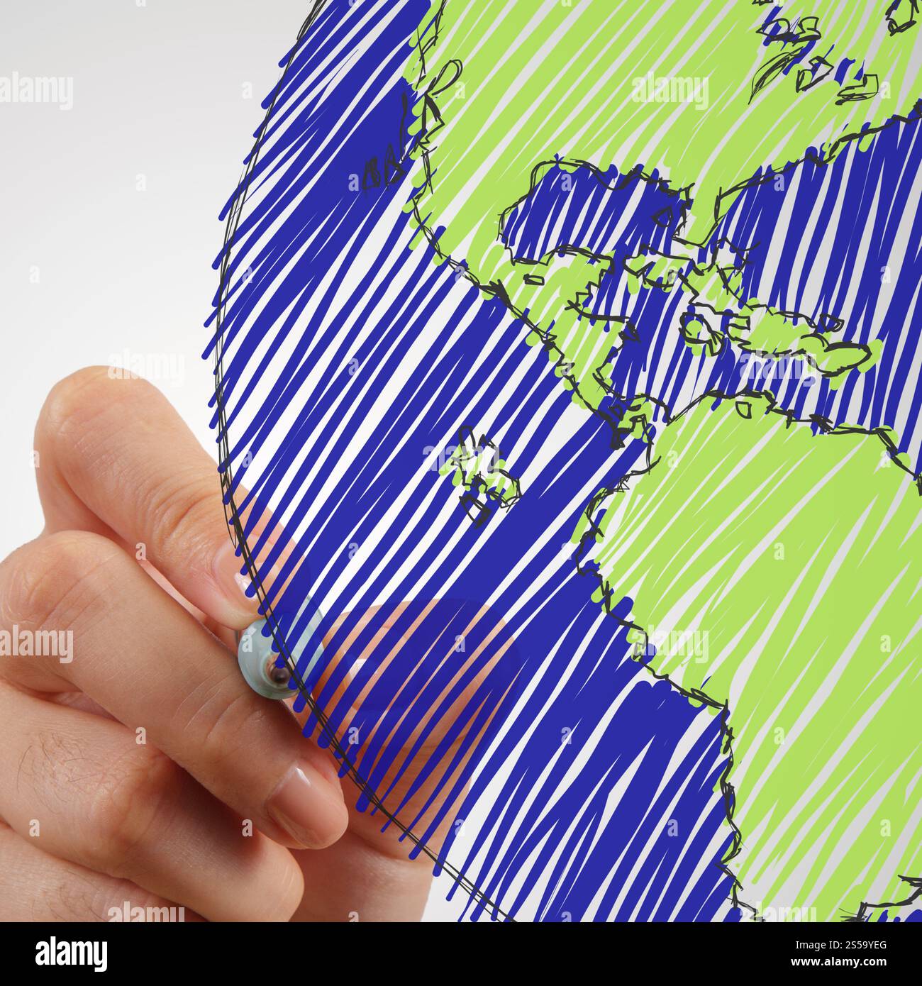 female hand drawing earth as concept Stock Photo - Alamy