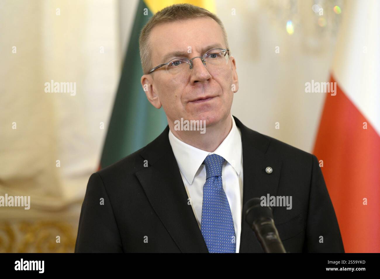 Helsinki, Finland. 14th Jan, 2025. Latvian President Edgars Rinkevics ...
