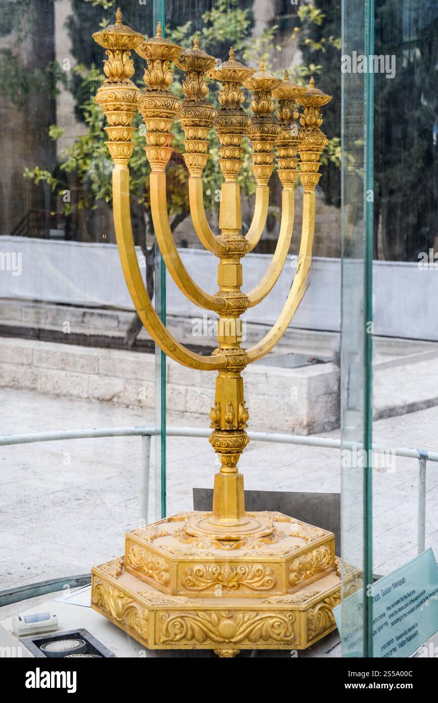 A replica of the golden Temple menorah, a seven-branched candelabrum ...