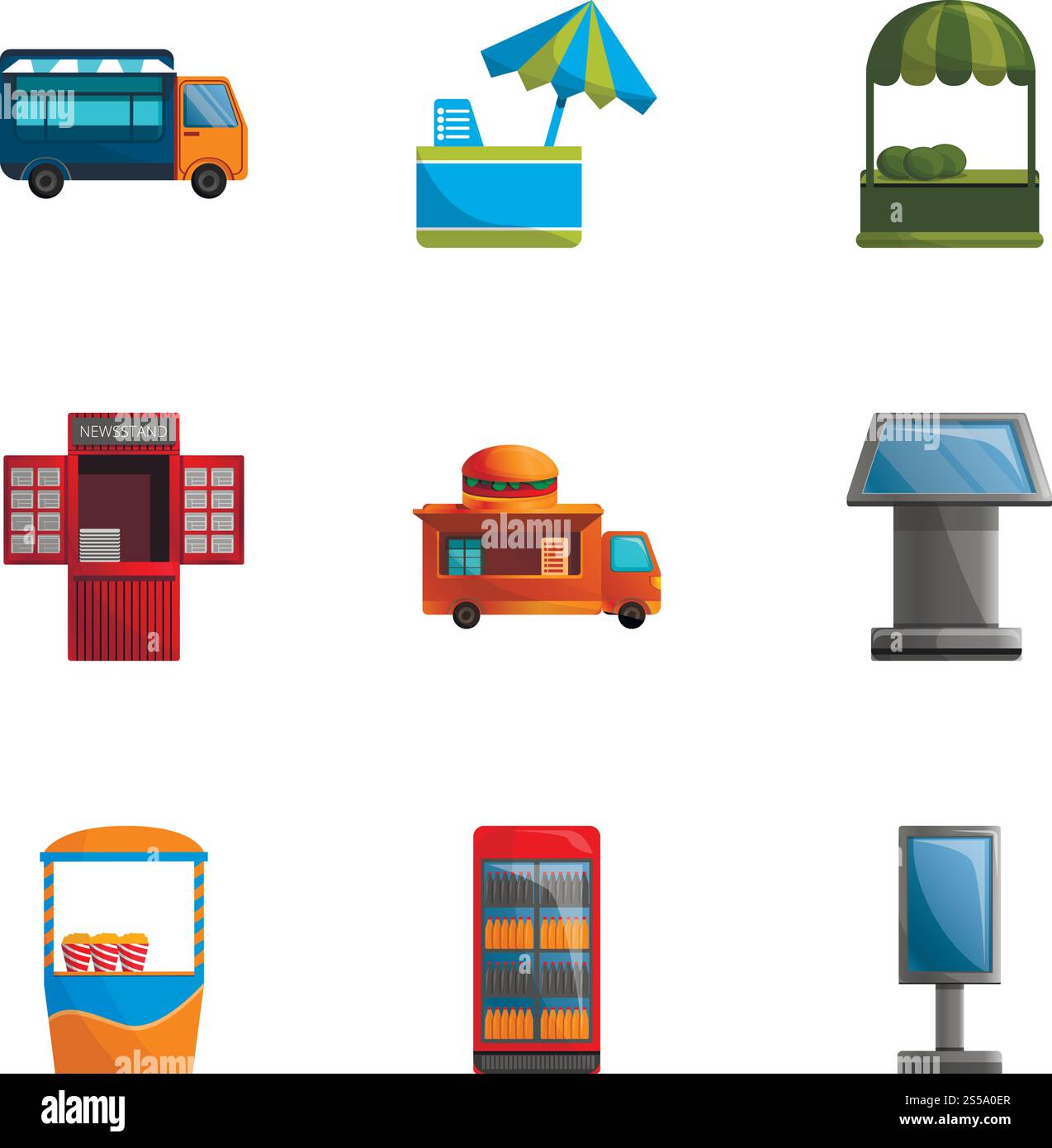 Street kiosk icon set. Cartoon set of 9 street kiosk vector icons for ...