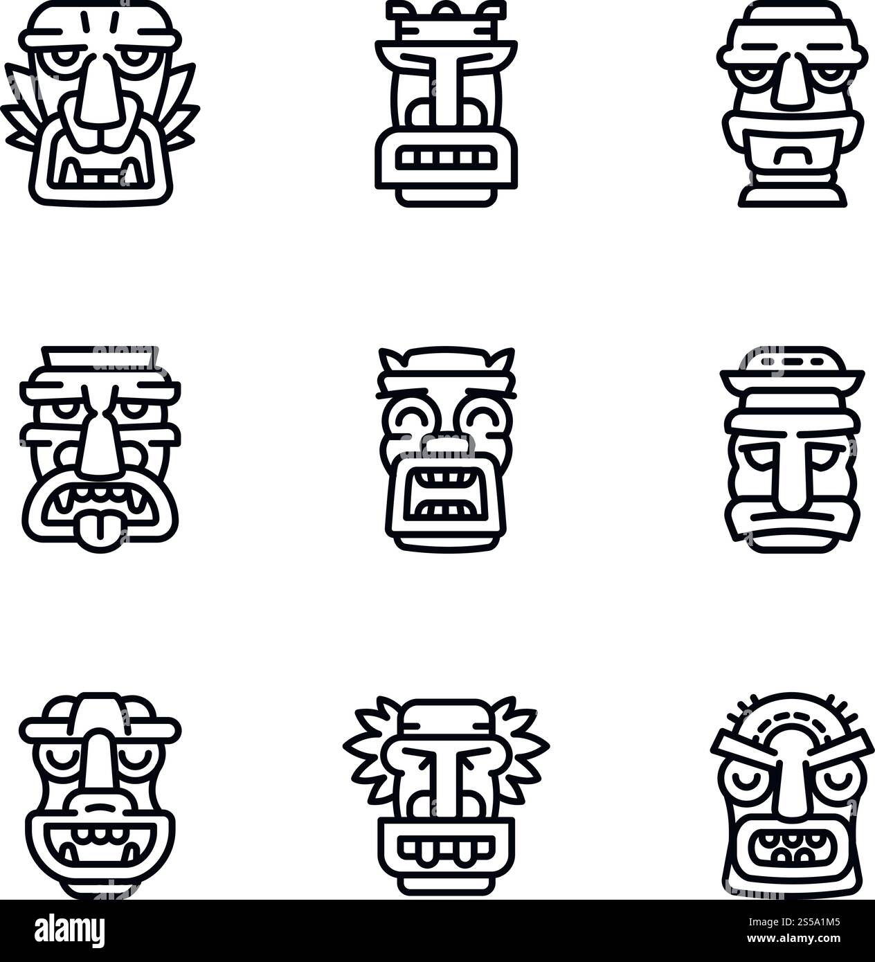 Aztec idol icon set. Outline set of 9 aztec idol vector icons for web ...